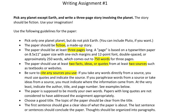 Writing Assignment #1 Pick any planet except Earth, | Chegg.com