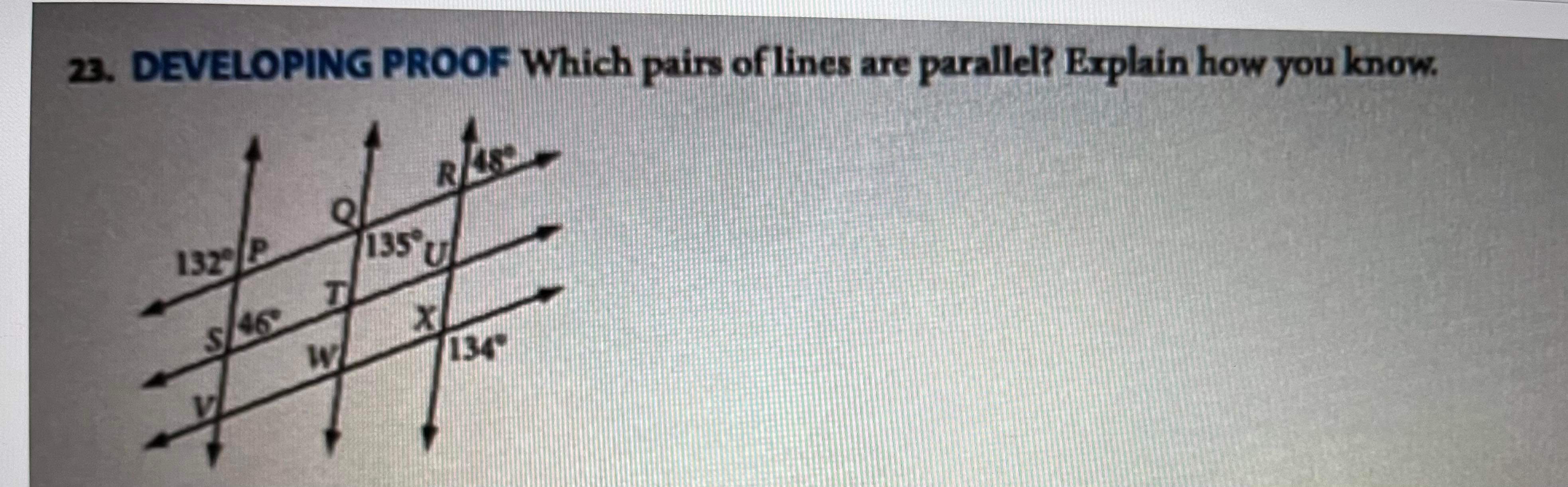Solved DEVELOPING PROOF Which pairs of lines are parallel? | Chegg.com