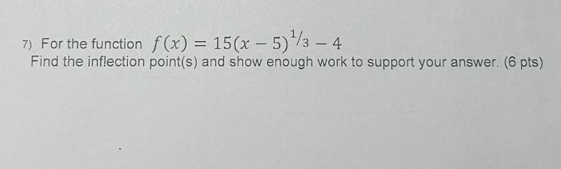Solved 7) For the function f(x)=15(x−5)1/3−4 Find the | Chegg.com