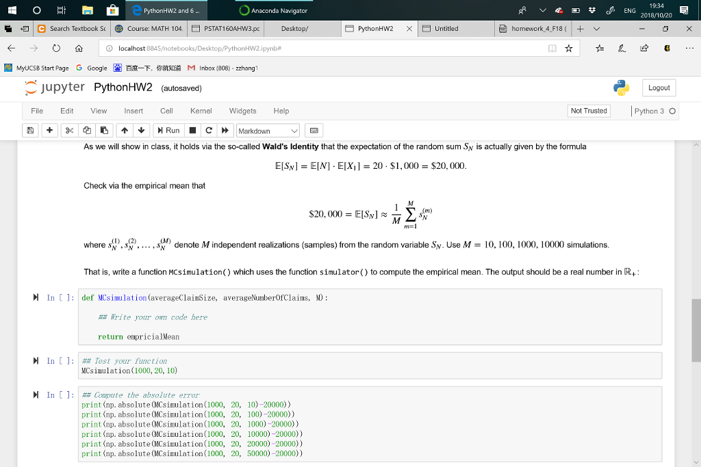 write a function MCsimulation() which uses the | Chegg.com