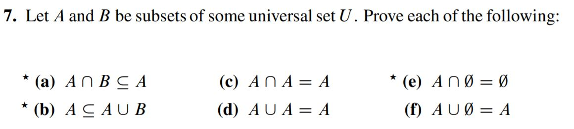 Solved 7. Let A and B be subsets of some universal set U. | Chegg.com
