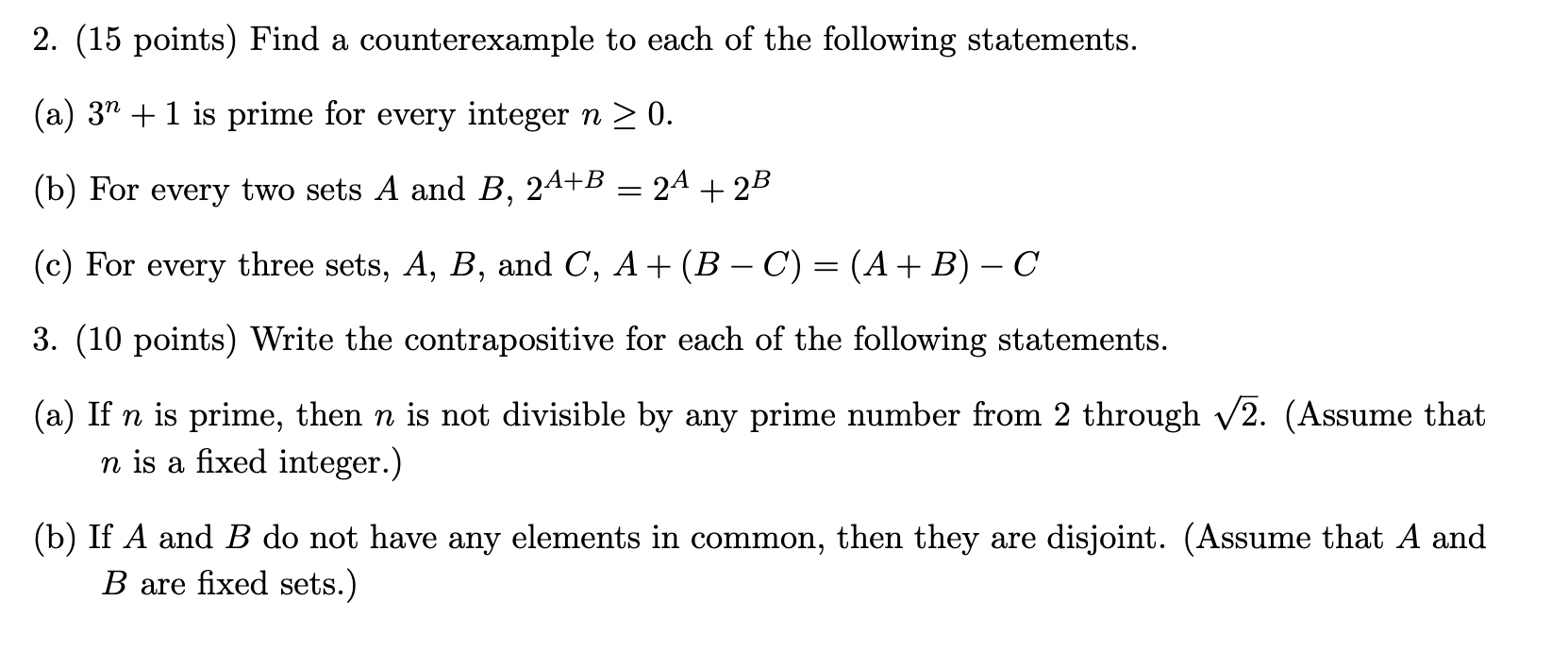 Solved 2. (15 points) Find a counterexample to each of the | Chegg.com