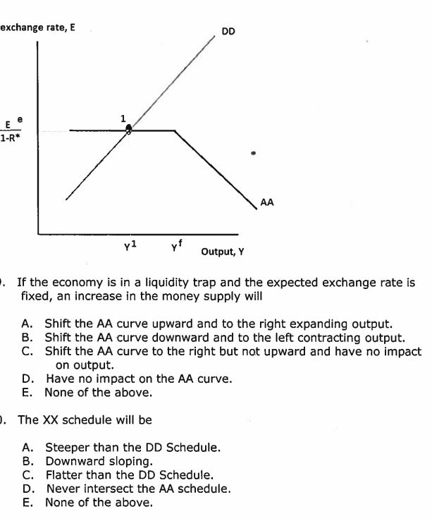 exchange rate, E 1-R* y output,v . If the economy is | Chegg.com