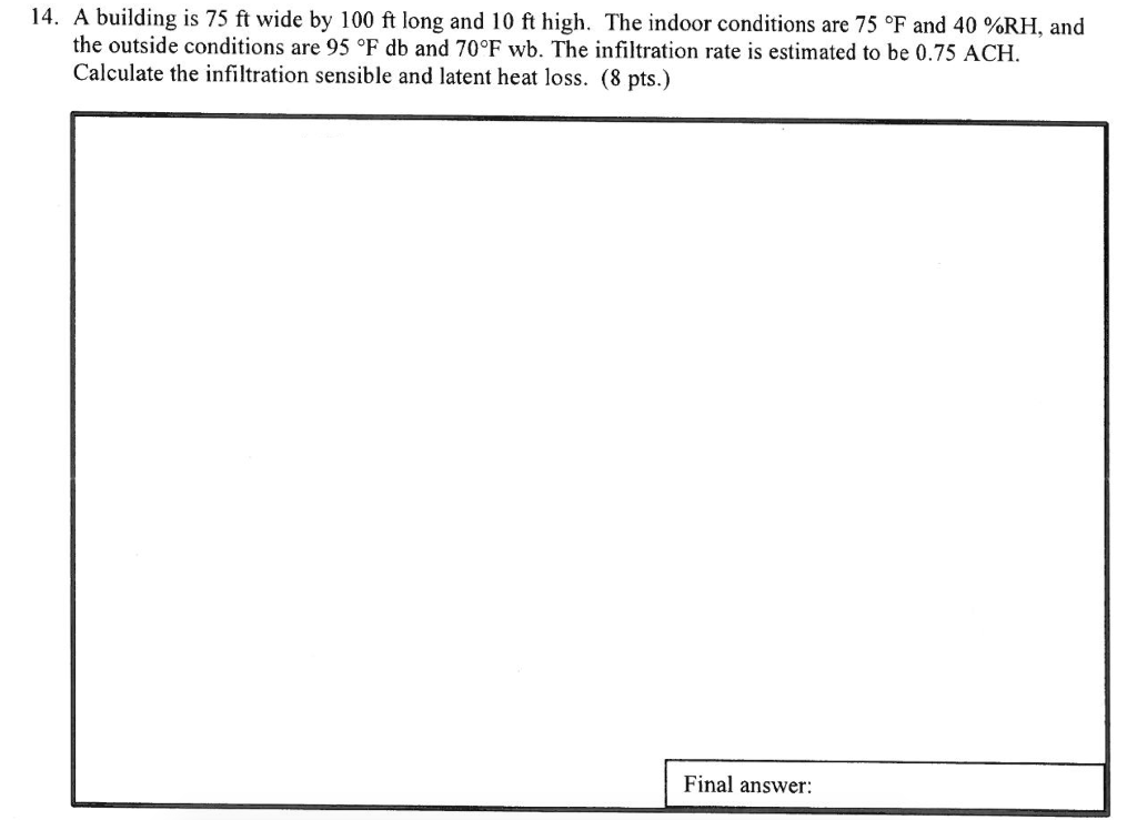Solved 14. A building is 75 ft wide by 100 ft long and 10 ft | Chegg.com