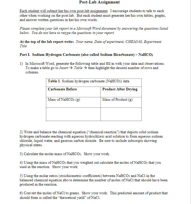 Solved Post-Lab Assignment Each student will submit her his | Chegg.com