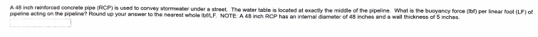 Solved A 48 inch reintorced concrete pipe (RCP) is used to | Chegg.com