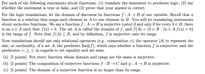 Solved For each of the following statements about functions: | Chegg.com
