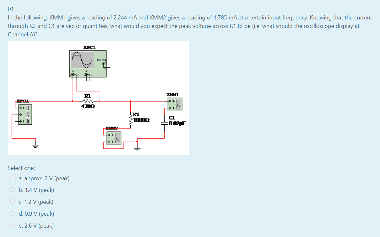 Solved 01 In the following, XMM1 gives a reading of 2.244 mA | Chegg.com