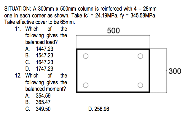 Solved A 300mm x 500mm column is reinforced with 4 – 28mm | Chegg.com