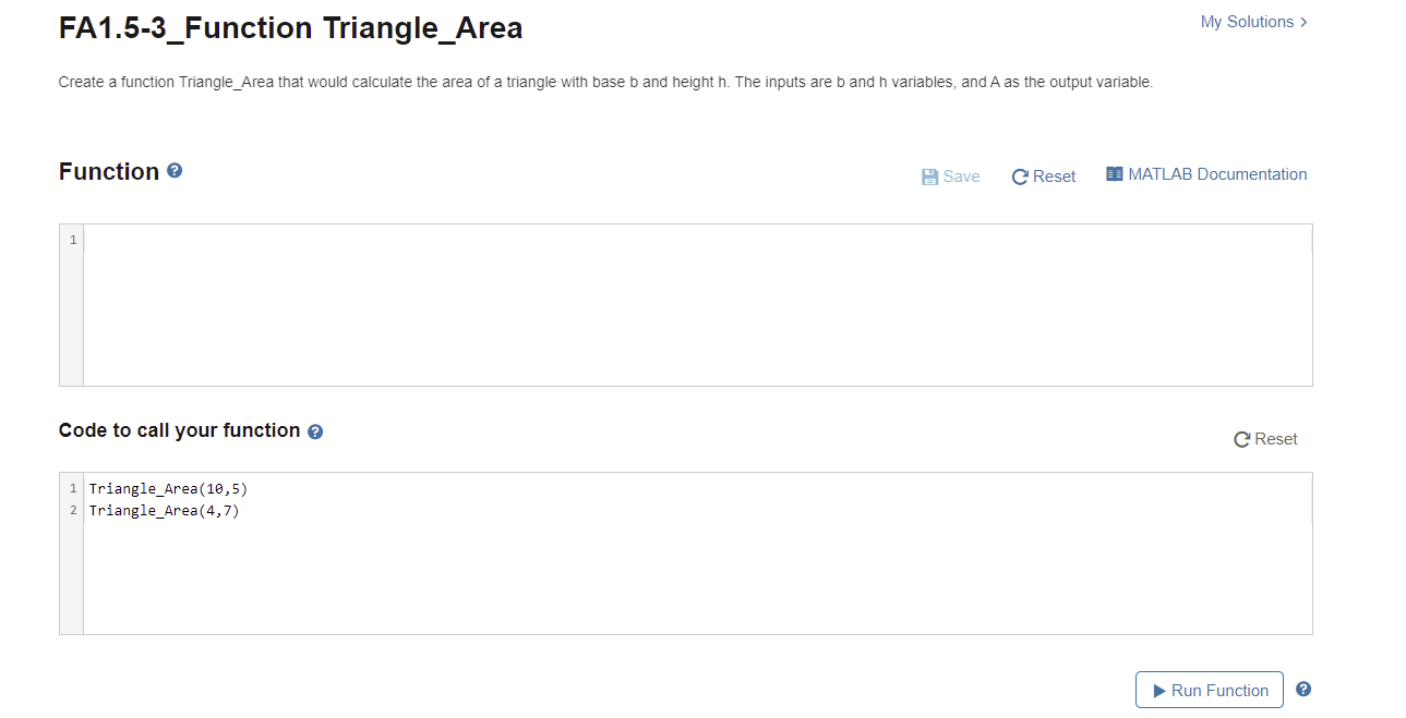 Solved FA1.5-3_Function Triangle_Area My Solutions Create a | Chegg.com