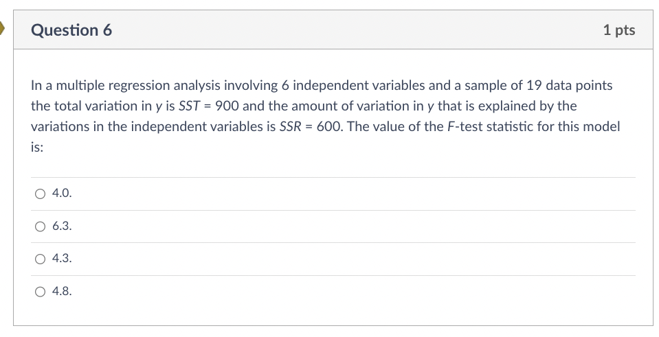 Solved In a multiple regression analysis involving 6 | Chegg.com