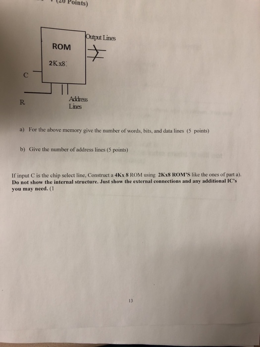 Solved (20 Points) Output Lines ROM 丈 2Kx8 Address Lnes a) | Chegg.com
