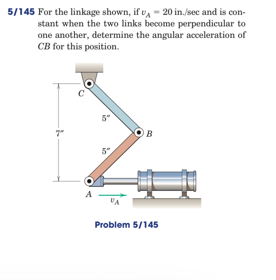 5145 ﻿For the linkage shown, if vA=20in.sec ﻿and is | Chegg.com