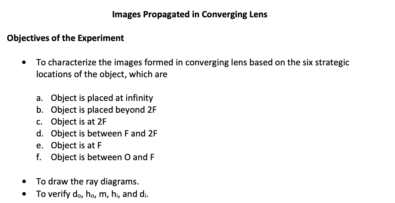Solved Images Propagated in Converging Lens Objectives of | Chegg.com
