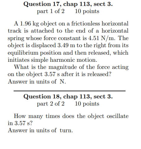 Solved part 1 of 210 points A 1.96 kg object on a | Chegg.com