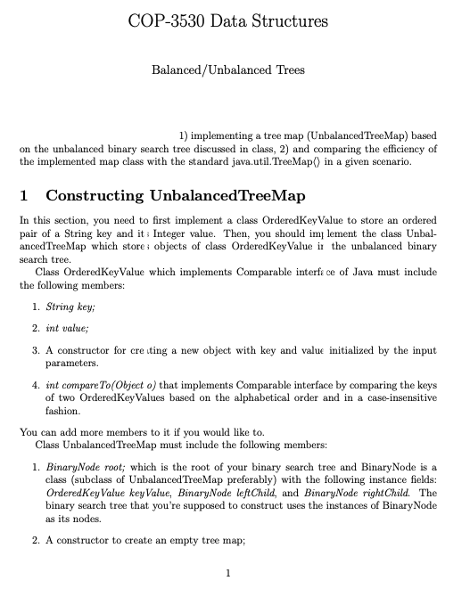 COP-3530 Data Structures Balanced/Unbalanced Trees 1) | Chegg.com