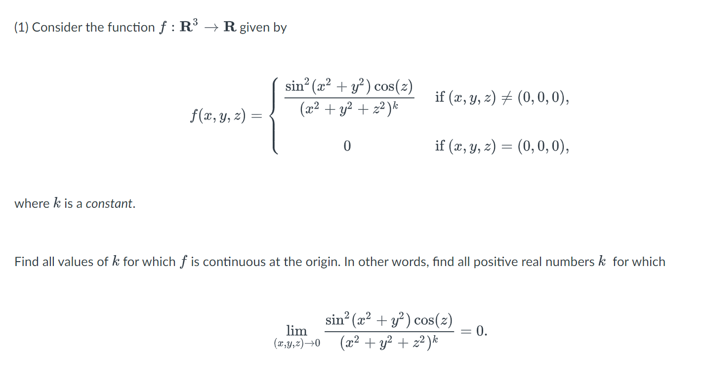 Solved (1) Consider the function f:R3→R given by | Chegg.com