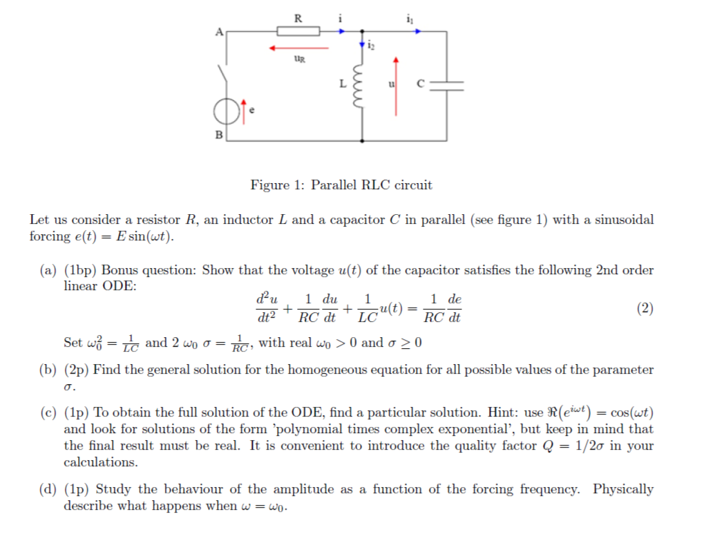 Solved R UR L B Figure 1: Parallel RLC circuit Let us | Chegg.com