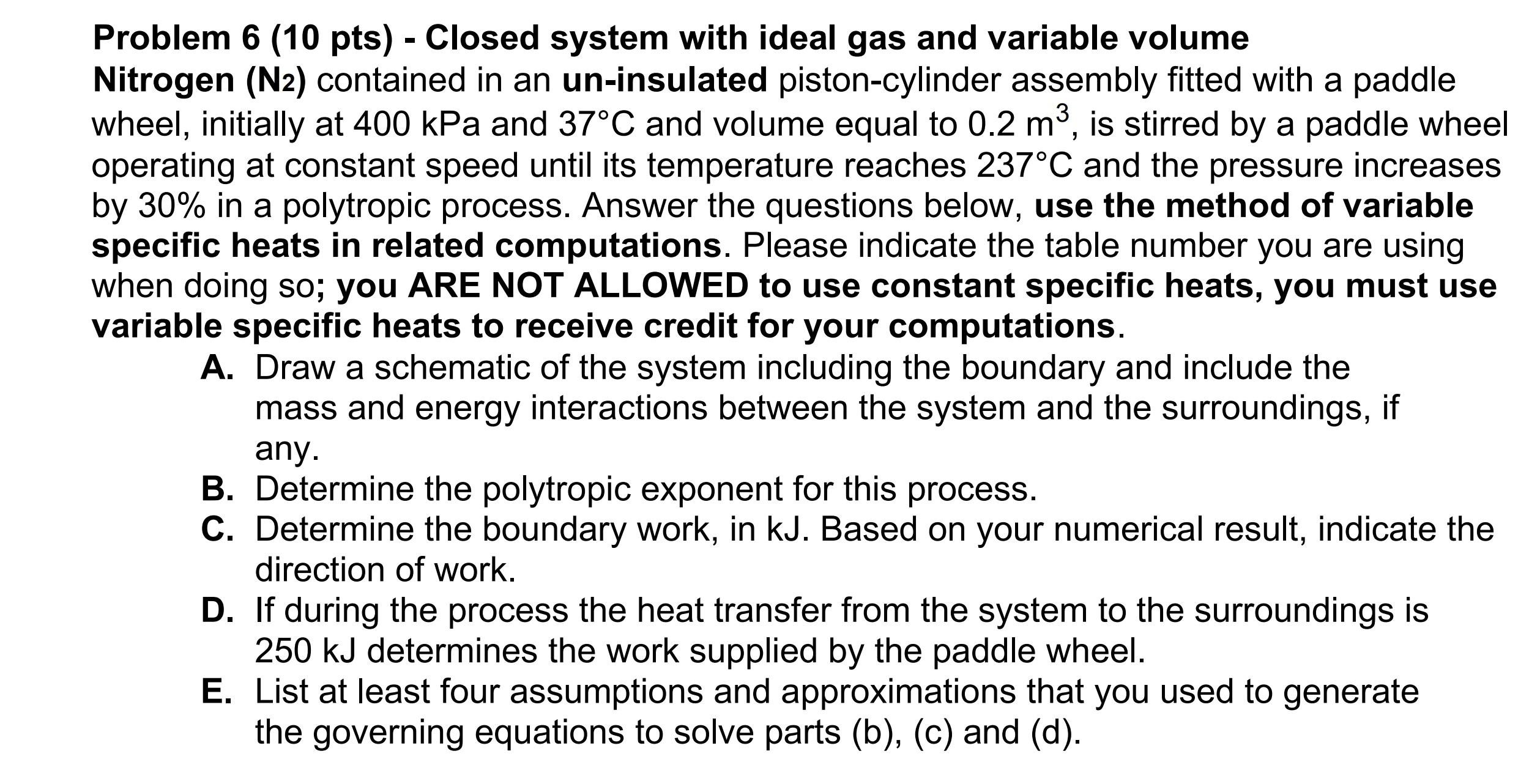 Solved Problem 6 (10 pts) - Closed system with ideal gas and | Chegg.com