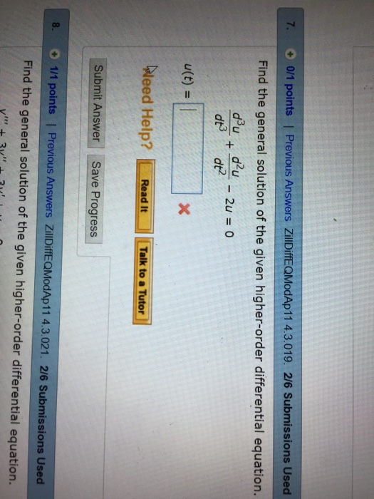 Solved 0/1 points | Previous Answers ZillDiffEQModAp11 | Chegg.com