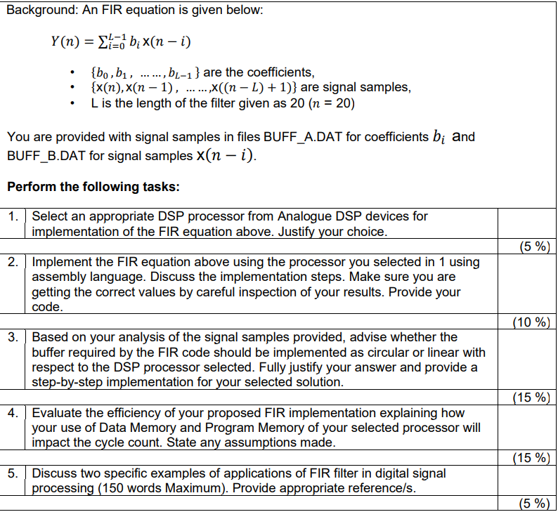 Solved Background: An FIR equation is given below: | Chegg.com