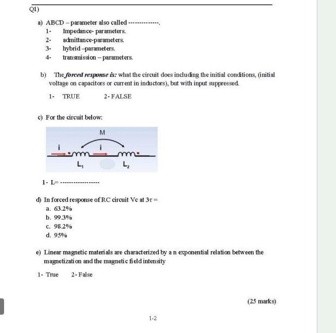 Solved 2- Q1) a) ABCD - parameter also called 1 - Impedance- | Chegg.com