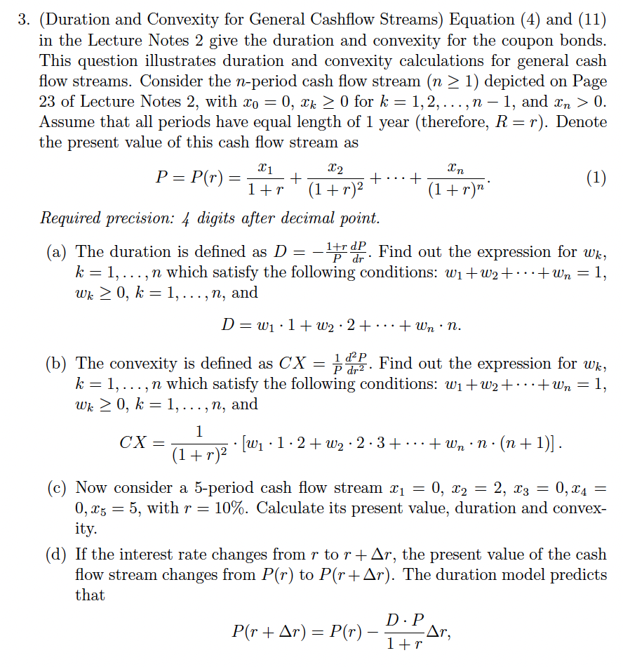 - 3. (Duration and Convexity for General Cashflow | Chegg.com