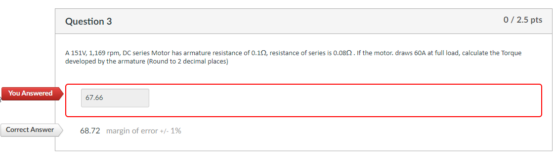 Solved 151 V,1,169rpm, DC series Motor has armature | Chegg.com