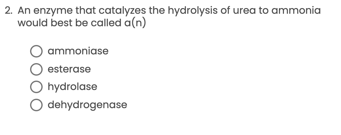 Solved 2. An enzyme that catalyzes the hydrolysis of urea to | Chegg.com