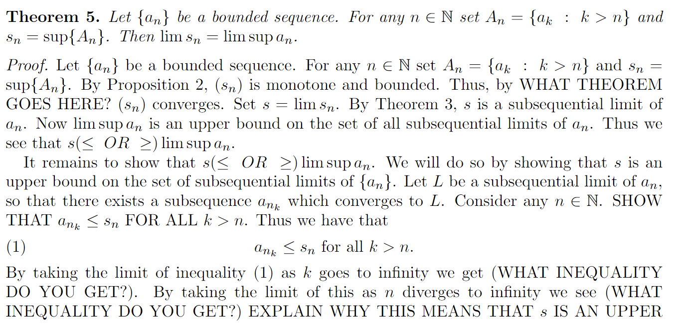 Solved Theorem 5. Let {an} be a bounded sequence. For any | Chegg.com