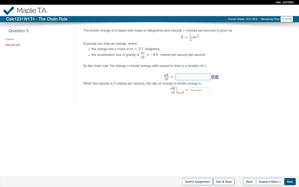 Solved Help 25270624 Maple TA. Calc1231W1T4 - The Chain Rule | Chegg.com