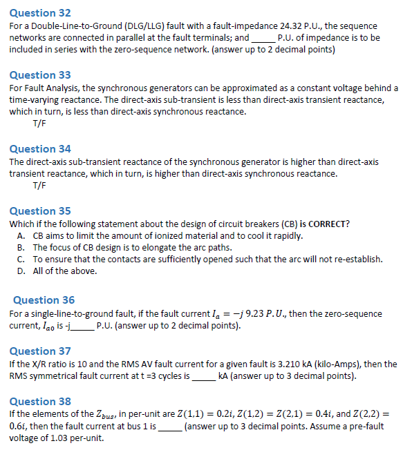 Solved Question 32 For a Double-Line-to-Ground (DLG/LLG) | Chegg.com