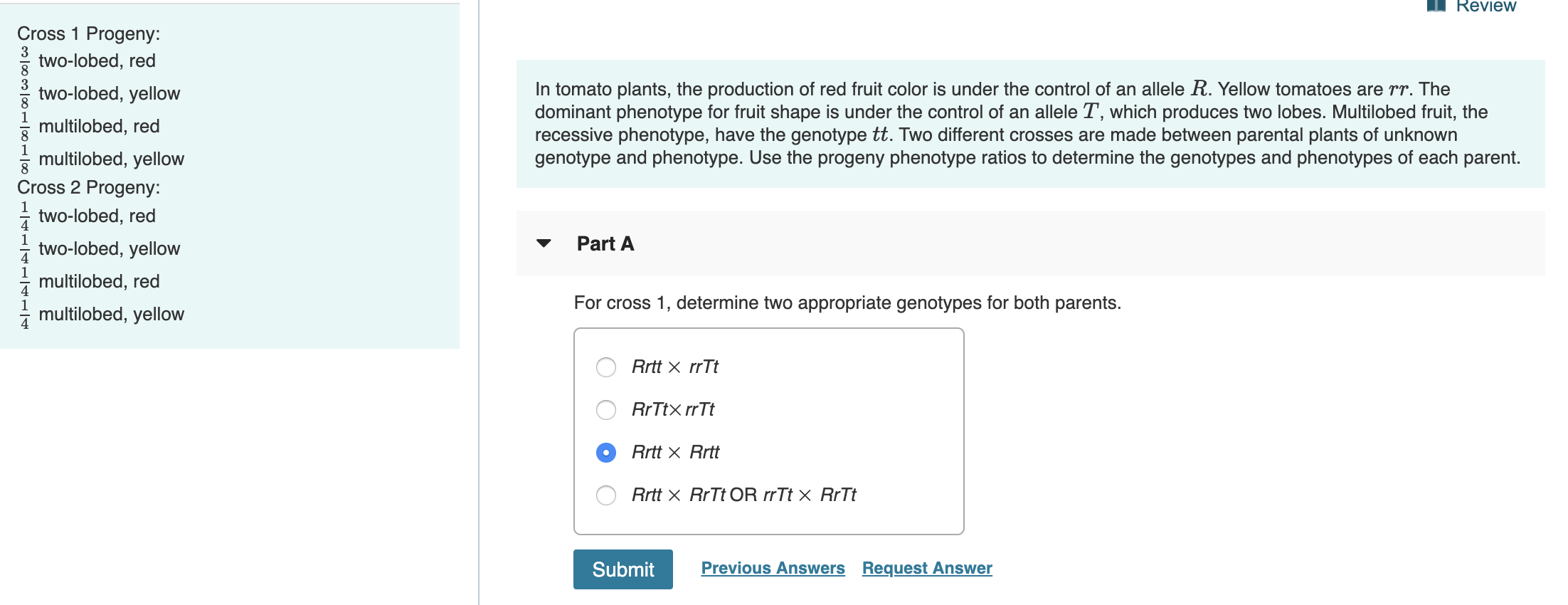 Solved Review Cross 1 Progeny: two-lobed, red In tomato | Chegg.com
