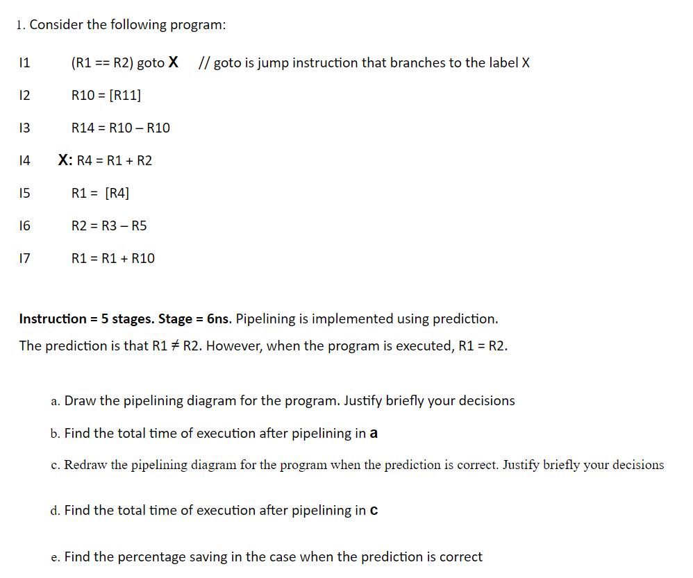 Solved Consider the following program:Instruction =5 | Chegg.com