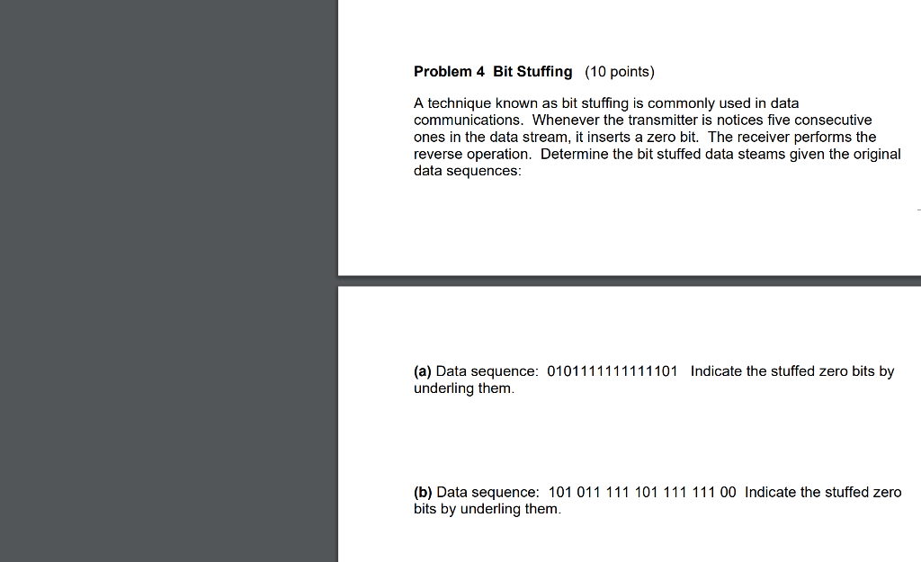 Solved Problem 4 Bit Stuffing (10 points) A technique known | Chegg.com
