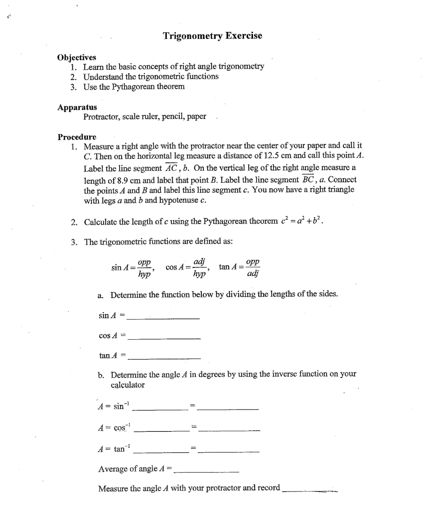 Solved Trigonometry Exercise Objectives 1. Learn the basic | Chegg.com