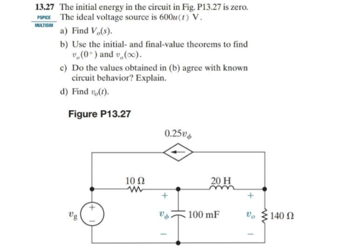 Solved 13.27 The initial energy in the circuit in Fig. | Chegg.com