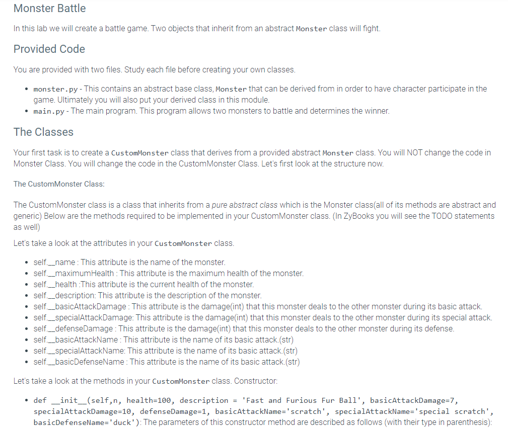 Solved Monster Battle In this lab we will create a battle | Chegg.com