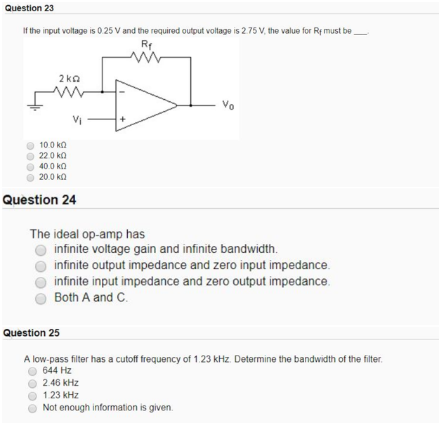 Solved Question 23 lf the input voltage is 0.25 V and the | Chegg.com