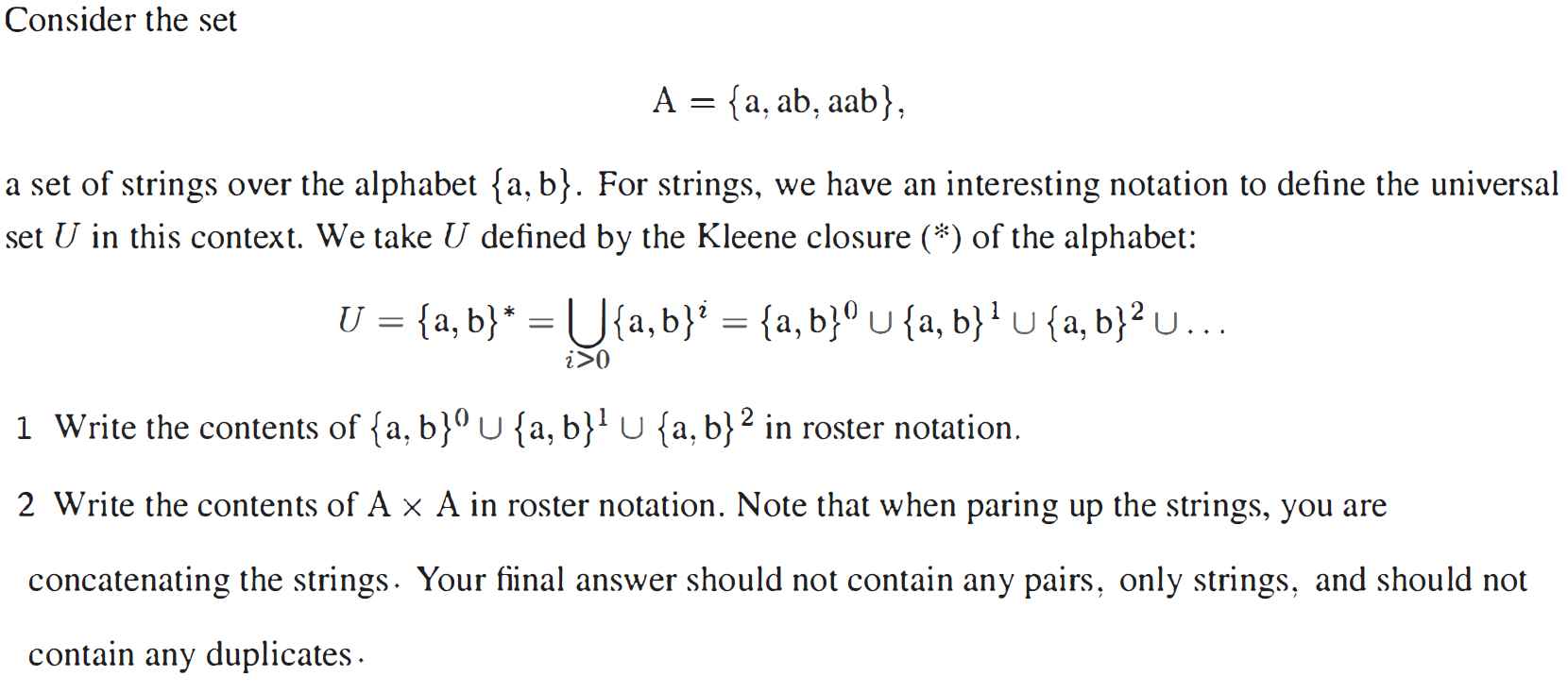 Solved Discrete Structures: Cartesian Product and Strings. | Chegg.com