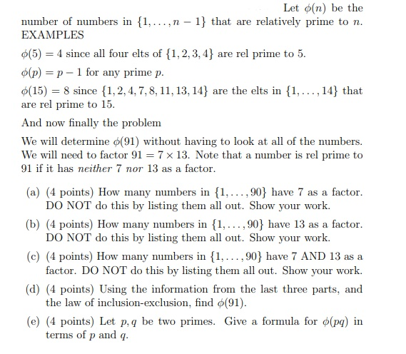 Solved Let o(n) be the number of numbers in {1,...,n - 1} | Chegg.com