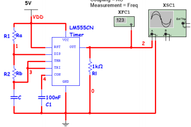 Solved 5V Measurement Freq XSCi XFC1 VDD 123 LM555CN Timer | Chegg.com