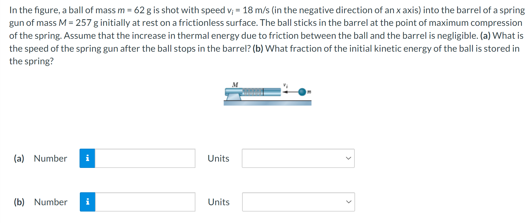 Solved In the figure, a ball of mass m=62 g is shot with | Chegg.com