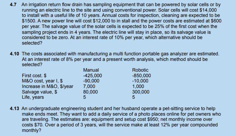 Solved 4.7 An irrigation return flow drain has sampling | Chegg.com