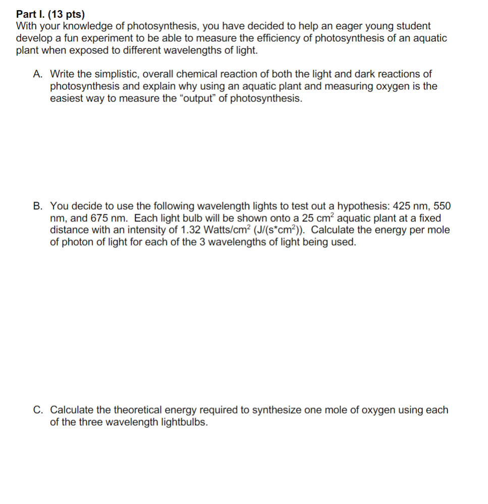 Solved Part I. (13 pts) With your knowledge of | Chegg.com