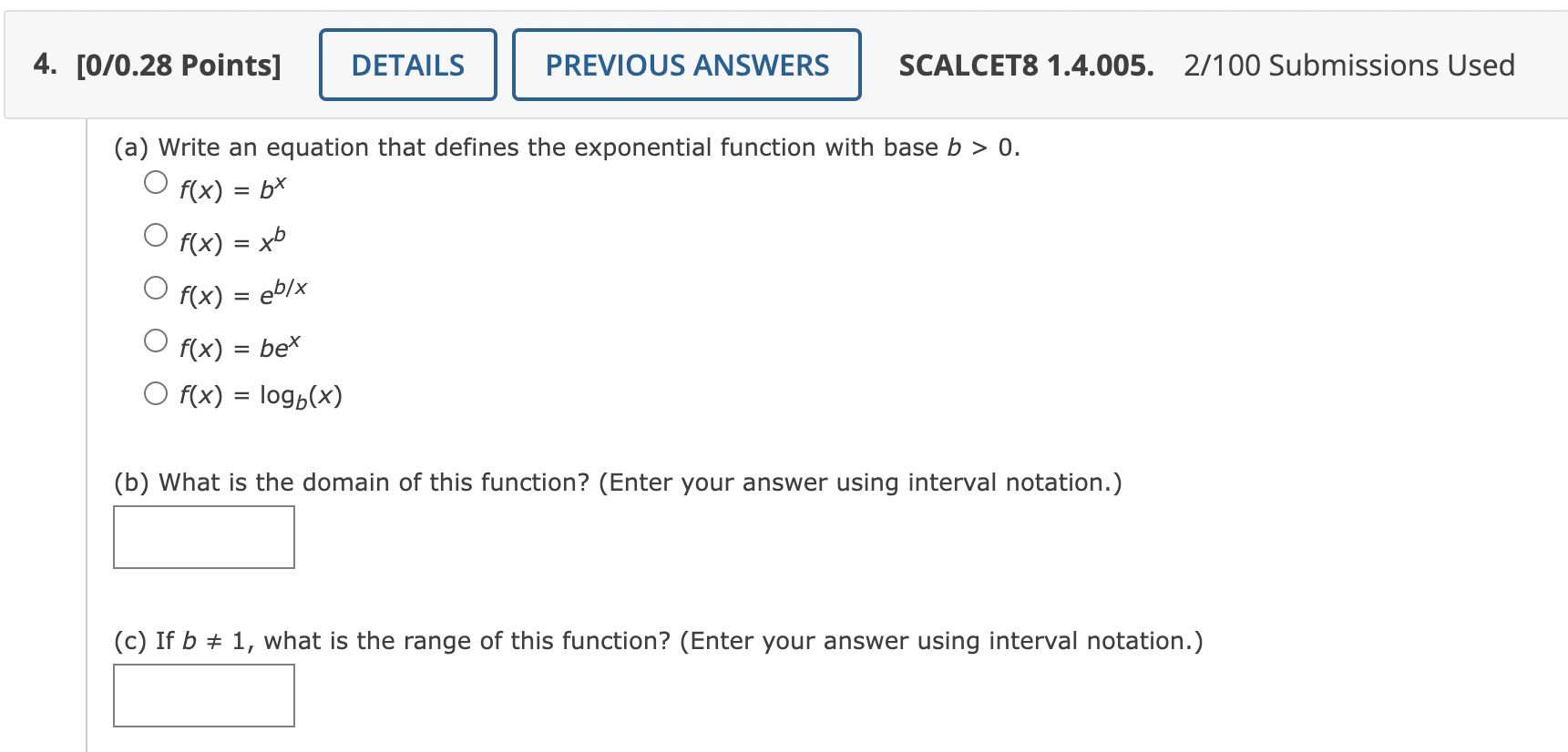 4. [0/0.28 Points] DETAILS PREVIOUS ANSWERS SCALCET8 | Chegg.com