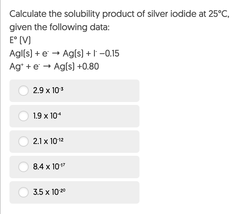 Solved Calculate the solubility product of silver iodide at | Chegg.com