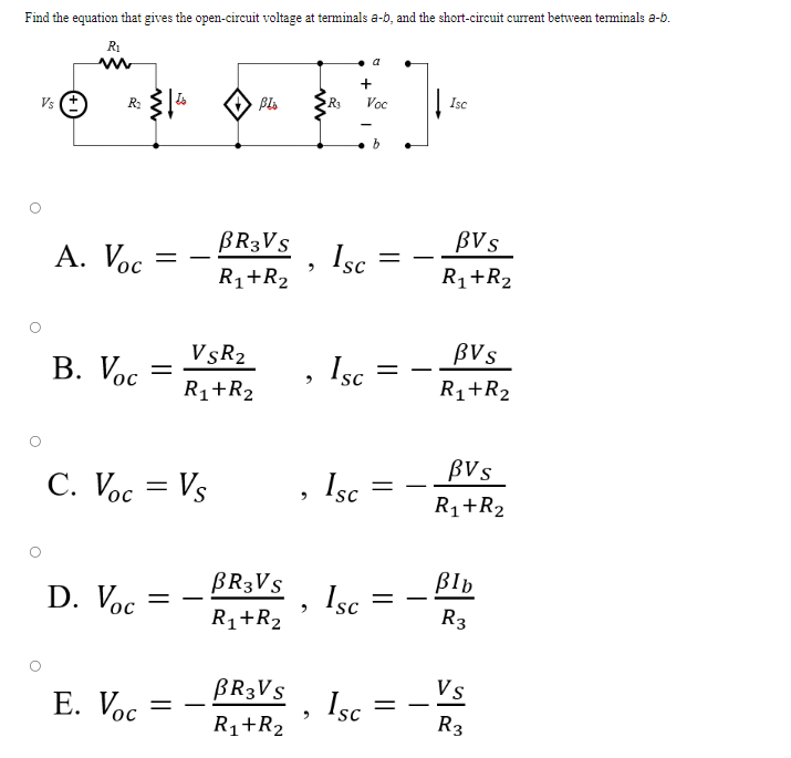 Solved Find the equation that gives the open-circuit voltage | Chegg.com