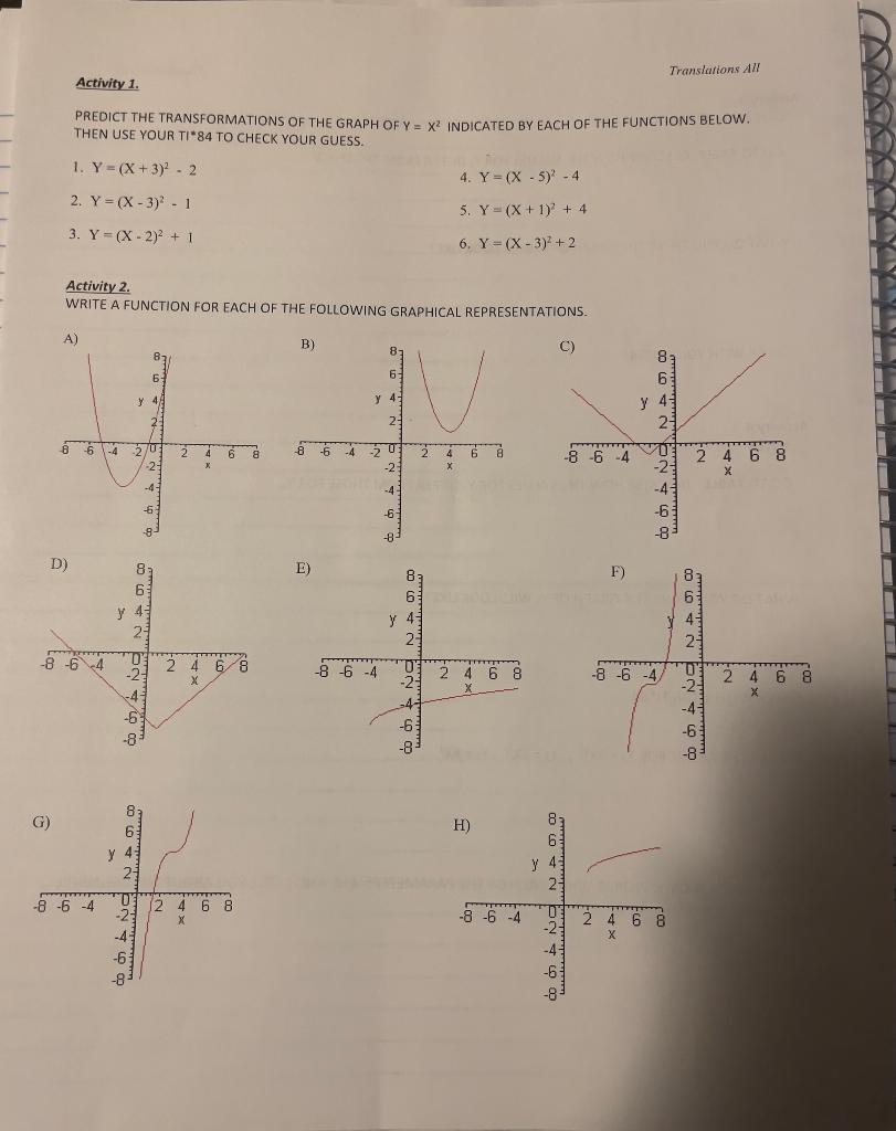 Solved Translations All Activity 1. PREDICT THE | Chegg.com