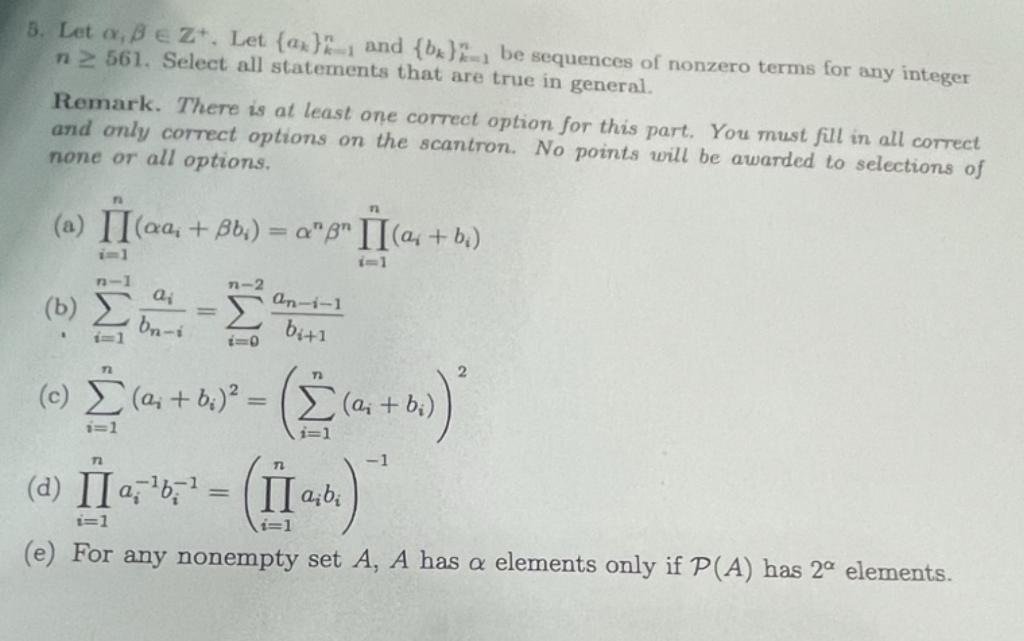 Solved 3. Let α1β∈Z+. Let {ak}k=1n and {bk}k=1n be sequences | Chegg.com